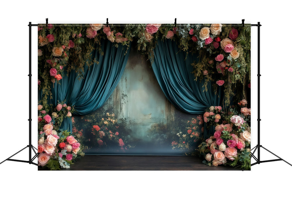 Victorian Backdrop Dreamy Garden Teal Drapes Vintage Backdrops GQ4-325