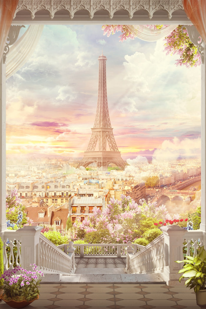 Paris Themed Photo Backdrop Elegant Balcony Paris City Backdrop GQ4-49