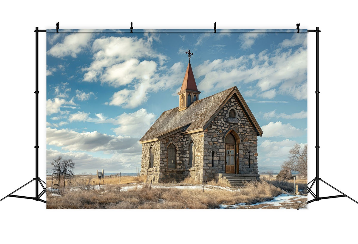 Church Backdrop Ideas Blue Sky Stone Architecture Backdrop GQ4-73