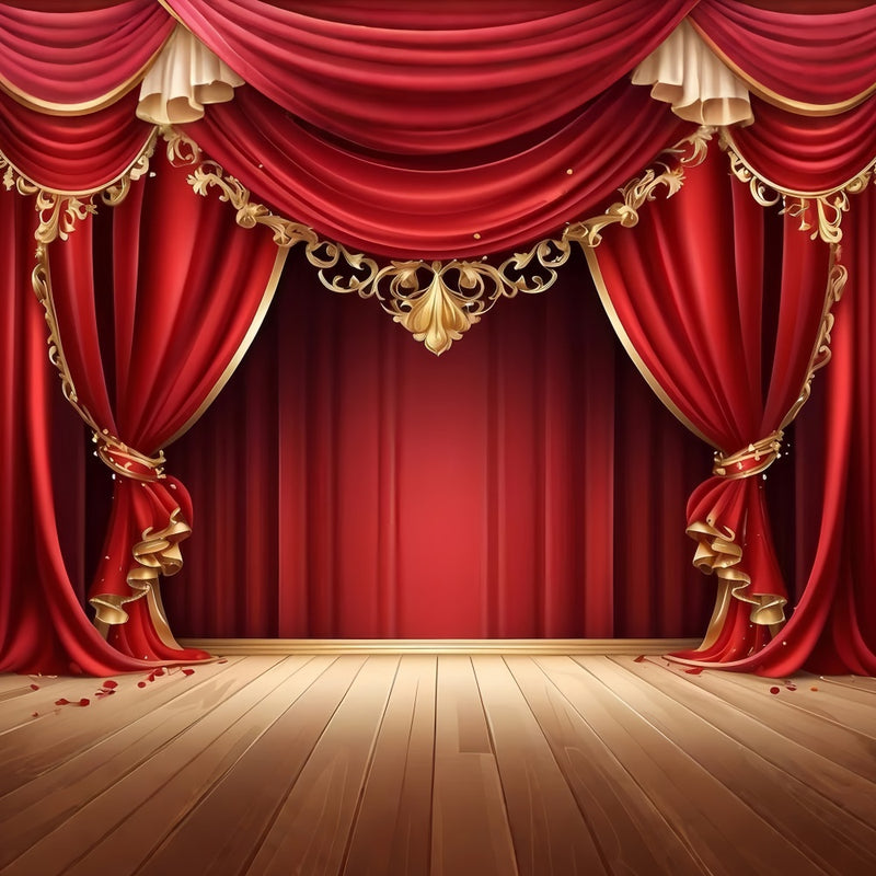 Red Carpet Photo Backdrop Gold Trim Red Curtain Backdrop GQ4-86