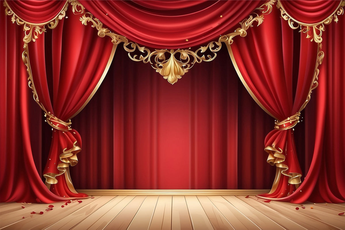Red Carpet Photo Backdrop Gold Trim Red Curtain Backdrop GQ4-86