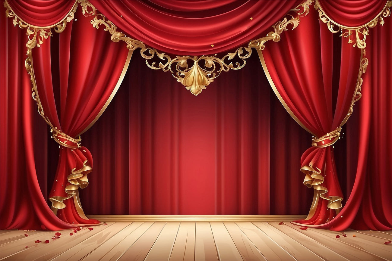Red Carpet Photo Backdrop Gold Trim Red Curtain Backdrop GQ4-86