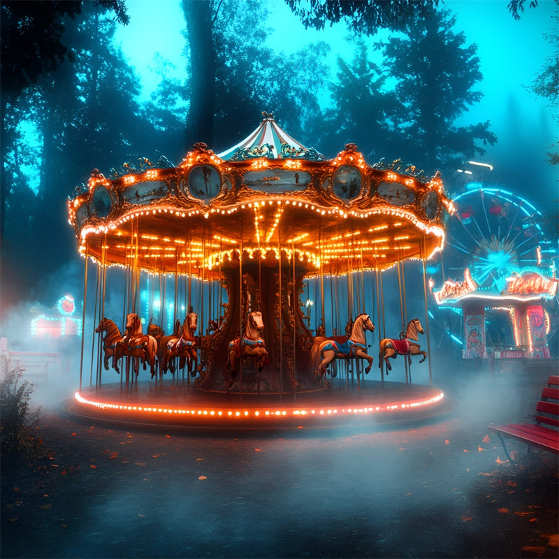 Carnival Backdrop Enchanted Forest Carousel Ferris Backdrop GQ5-123