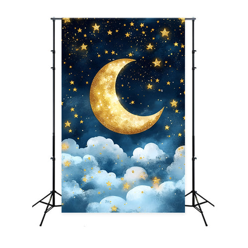 Moon And Stars Backdrop Golden Crescent Moon Backdrop GQ5-52