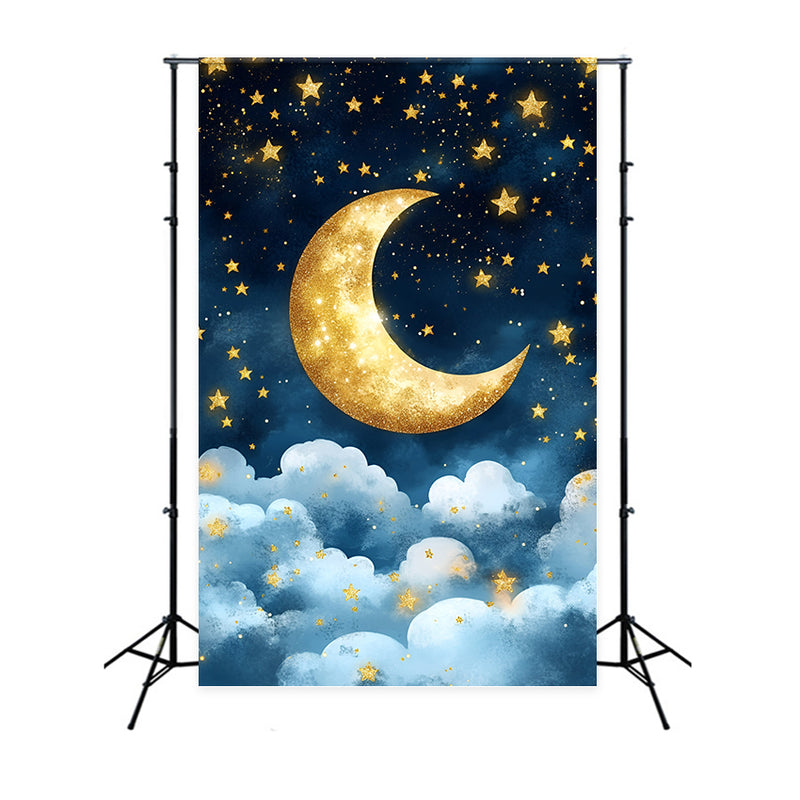 Moon And Stars Backdrop Golden Crescent Moon Backdrop GQ5-52