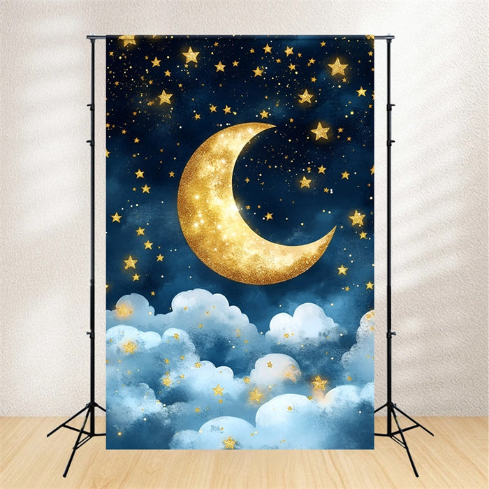 Moon And Stars Backdrop Golden Crescent Moon Backdrop GQ5-52