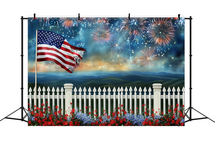 American Flag Backdrop Photography Patriotic Fence Fireworks Night Bac
