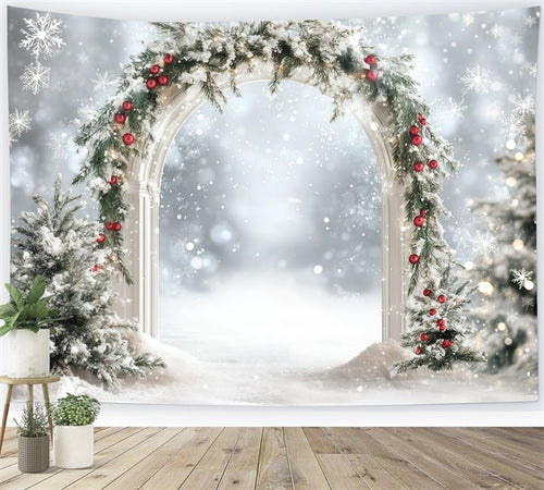 Winter Snow Backdrop Snowy Garland Arch Backdrop GQ57-139