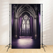 Gothic Backdrop Purple Draped Cathedral Arched Window Vintage Backdrop