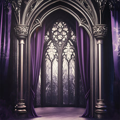 Gothic Backdrop Purple Draped Cathedral Arched Window Vintage Backdrop