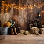 Western Backdrop Western Cowboy Boots Cactus Hay Bales Backdrop Vintag
