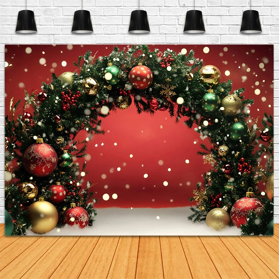 Holiday Backdrops Red Ornament Garland Archway Red Christmas Backdrop