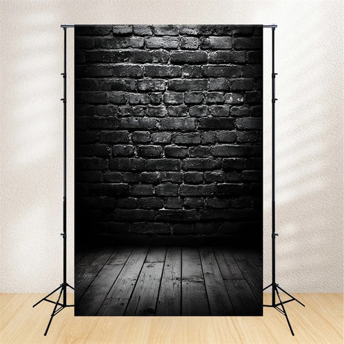 Dark Backdrop Dark Brick Wall with Wooden Floor Portrait Photography B