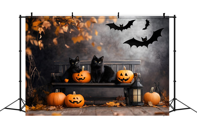 Scary Halloween Backdrops Black Cat Pumpkin Bench Backdrop GQ6-234