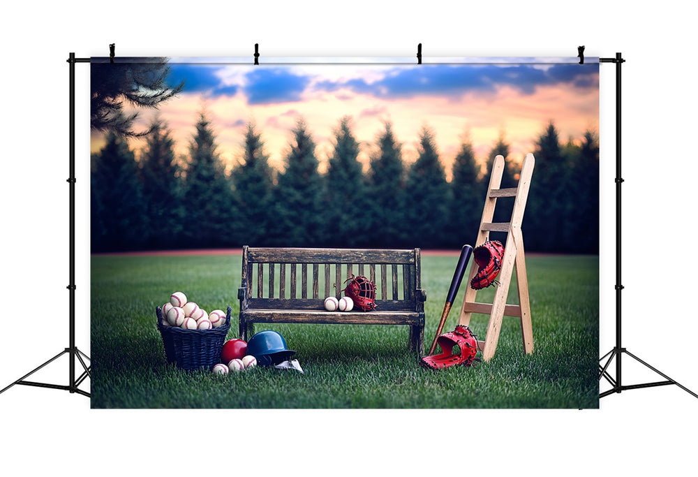 Baseball Backdrops Sunset Baseball Bench Backdrop GQ6-261