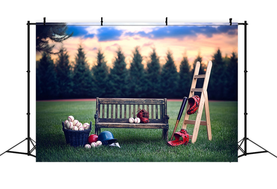 Baseball Backdrops Sunset Baseball Bench Backdrop GQ6-261