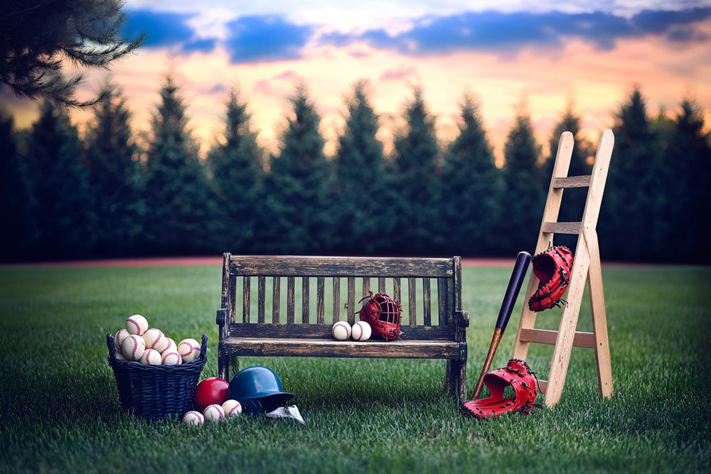 Baseball Backdrops Sunset Baseball Bench Backdrop GQ6-261
