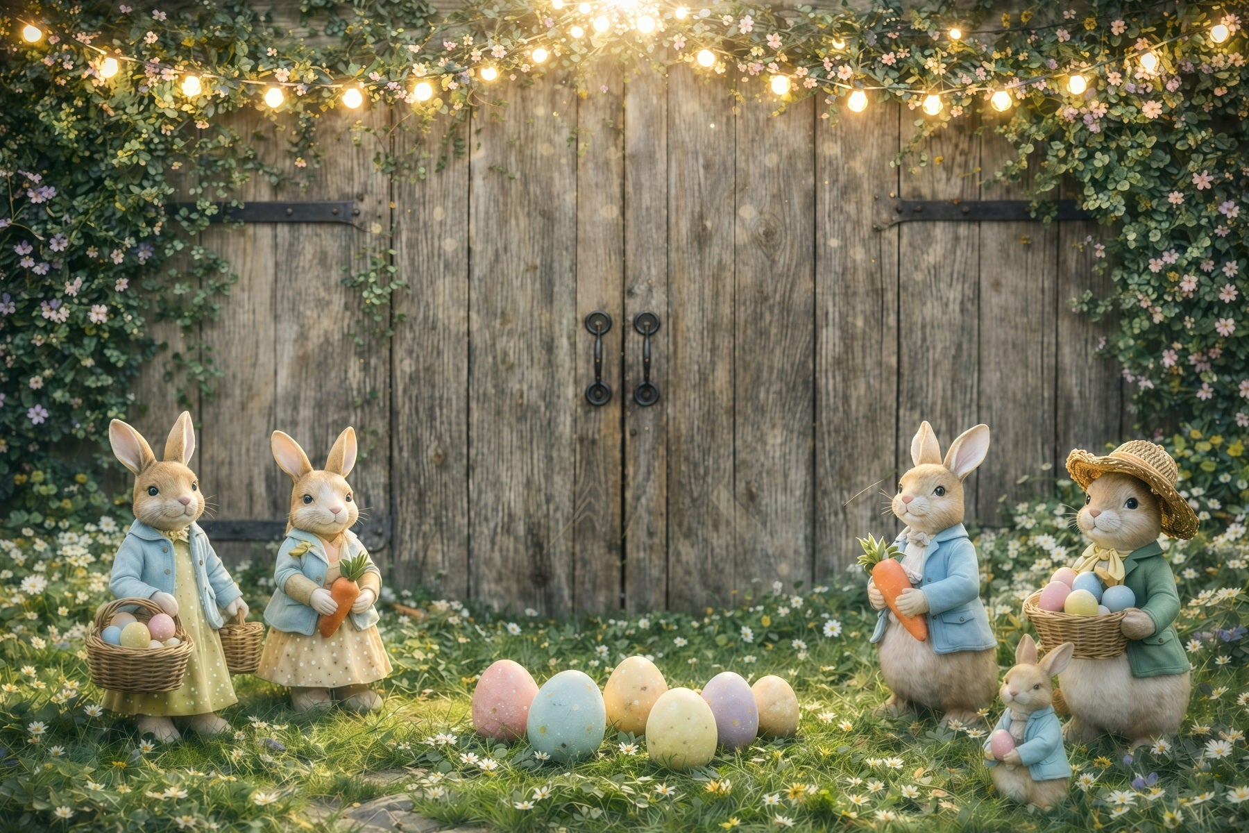 Peter Rabbit Photo Backdrop Rustic Bunny Egg Gathering Backdrops Easte