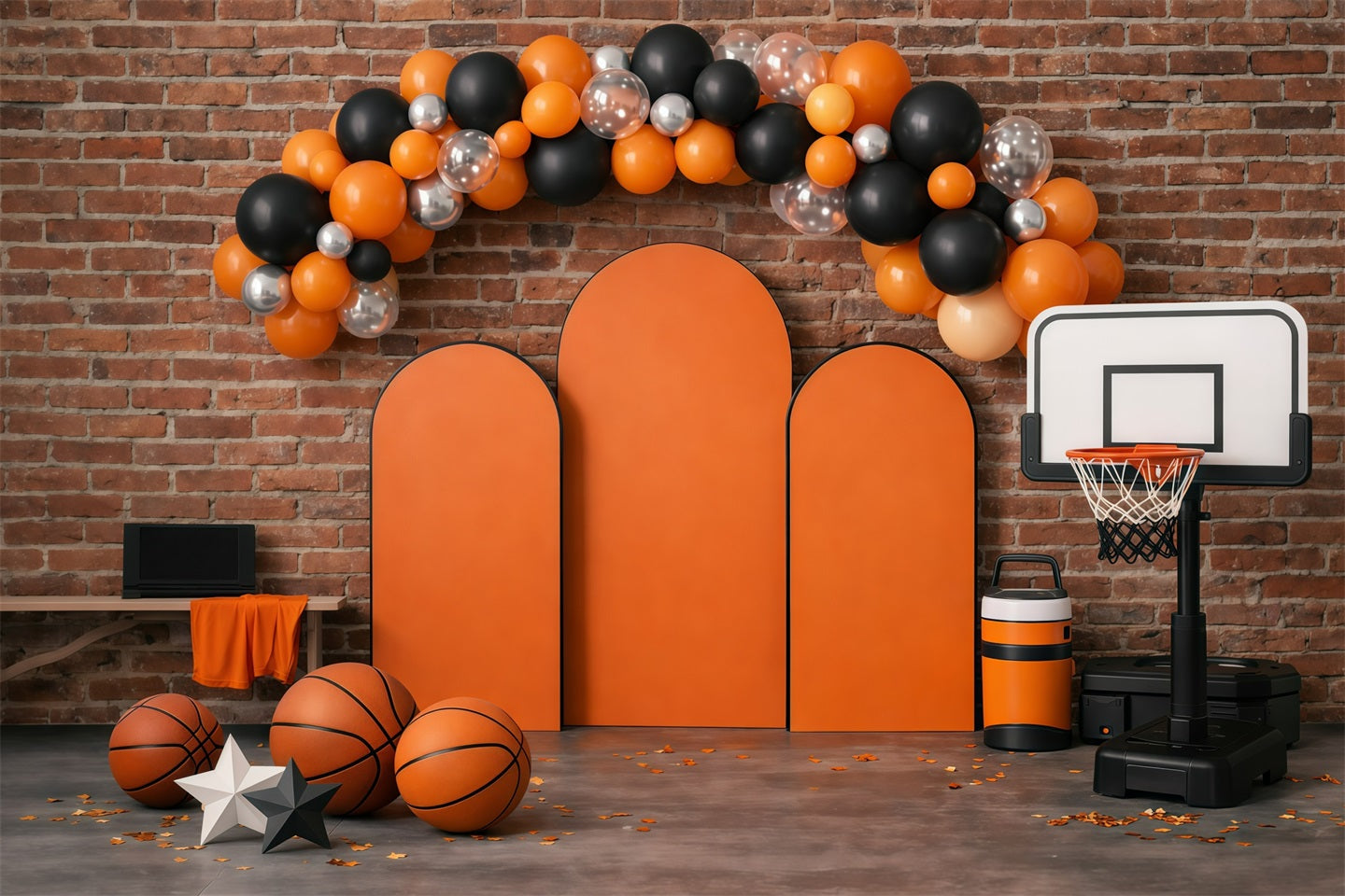 Basketball Backdrop Brick Wall Balloon Arch Sports Backdrops For Photo