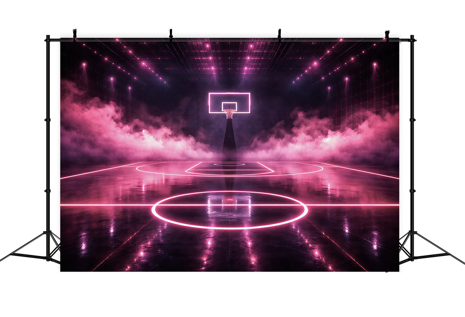 Basketball Backdrop For Photography Neon Pink Arena Court Sports Theme