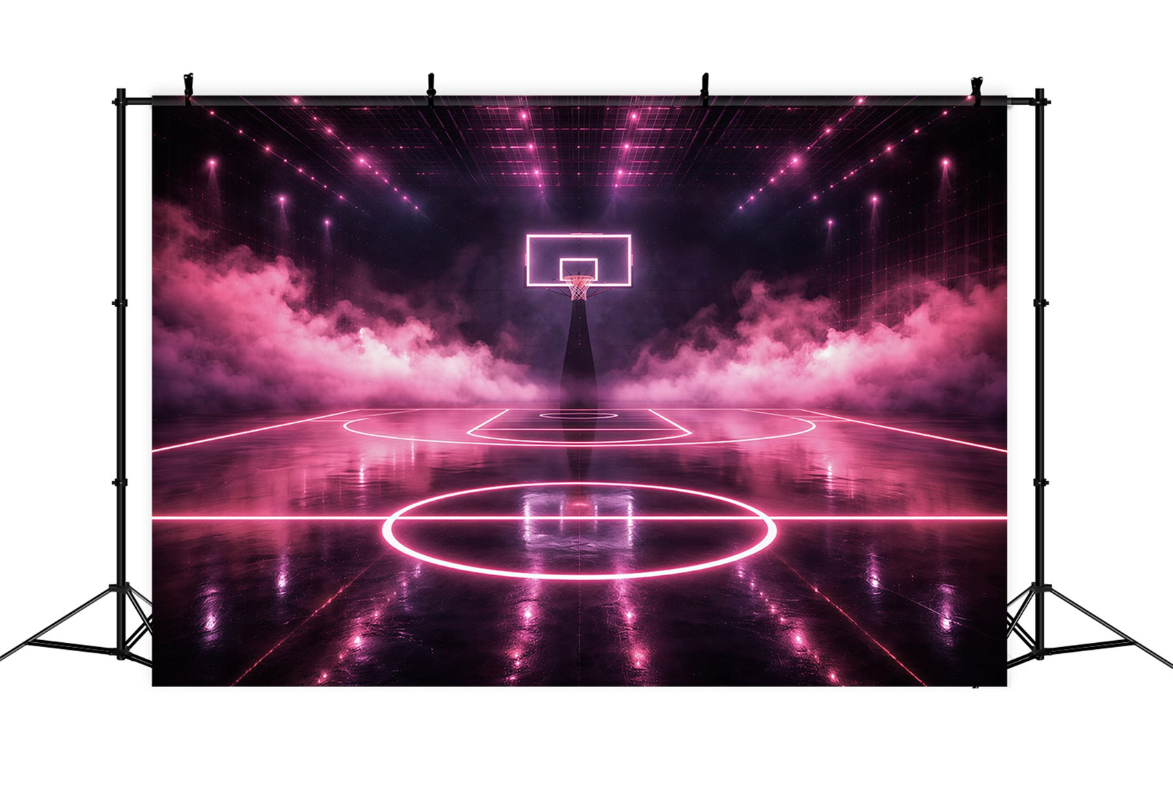Basketball Backdrop For Photography Neon Pink Arena Court Sports Theme