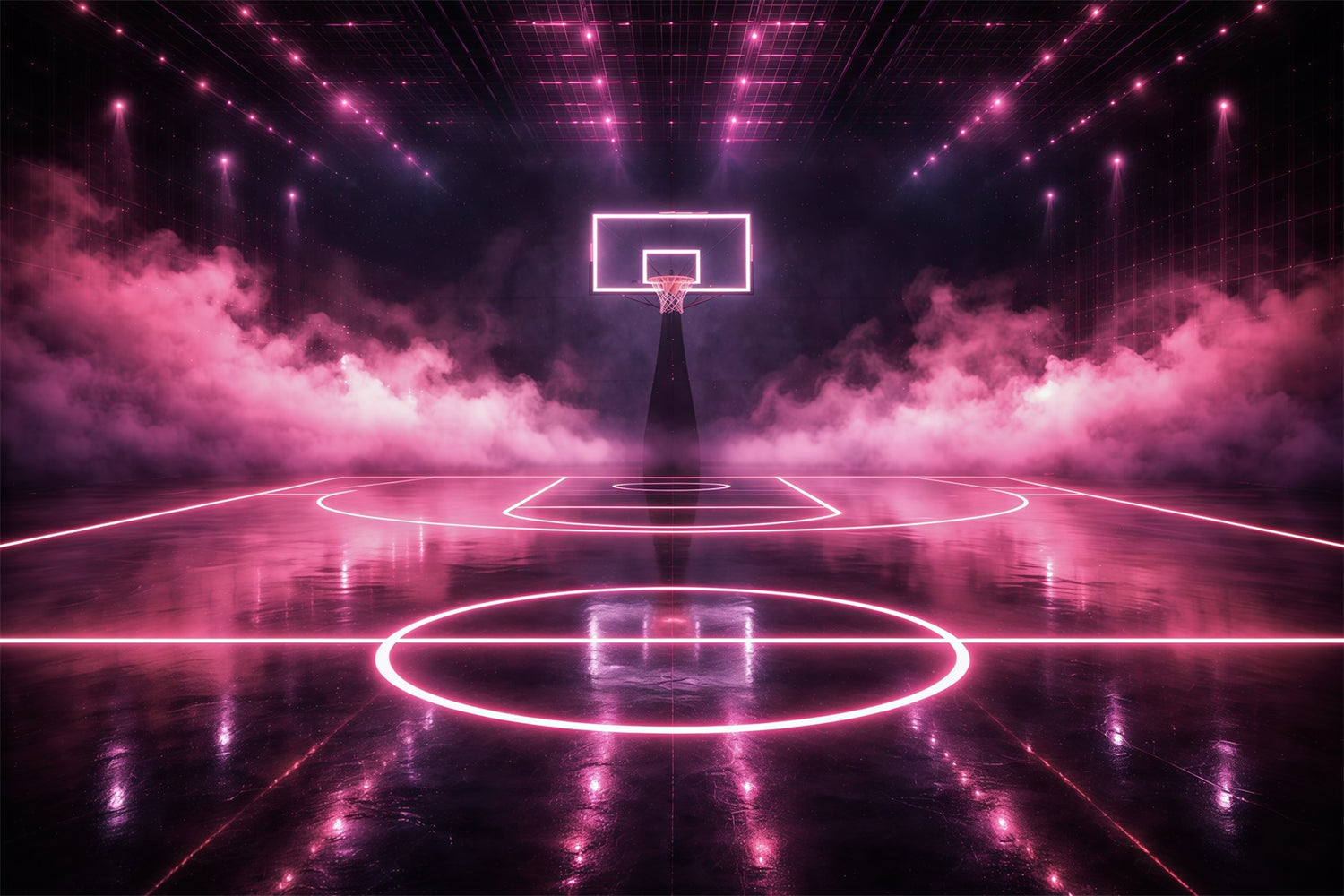 Basketball Backdrop For Photography Neon Pink Arena Court Sports Theme