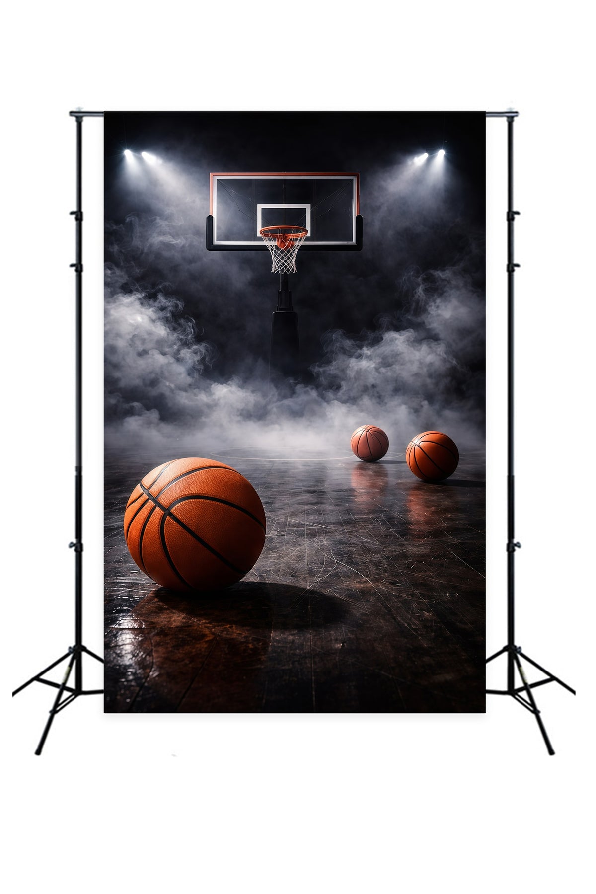 Basketball Photo Backdrop Smoke Moody Spotlight Court Sports Photograp