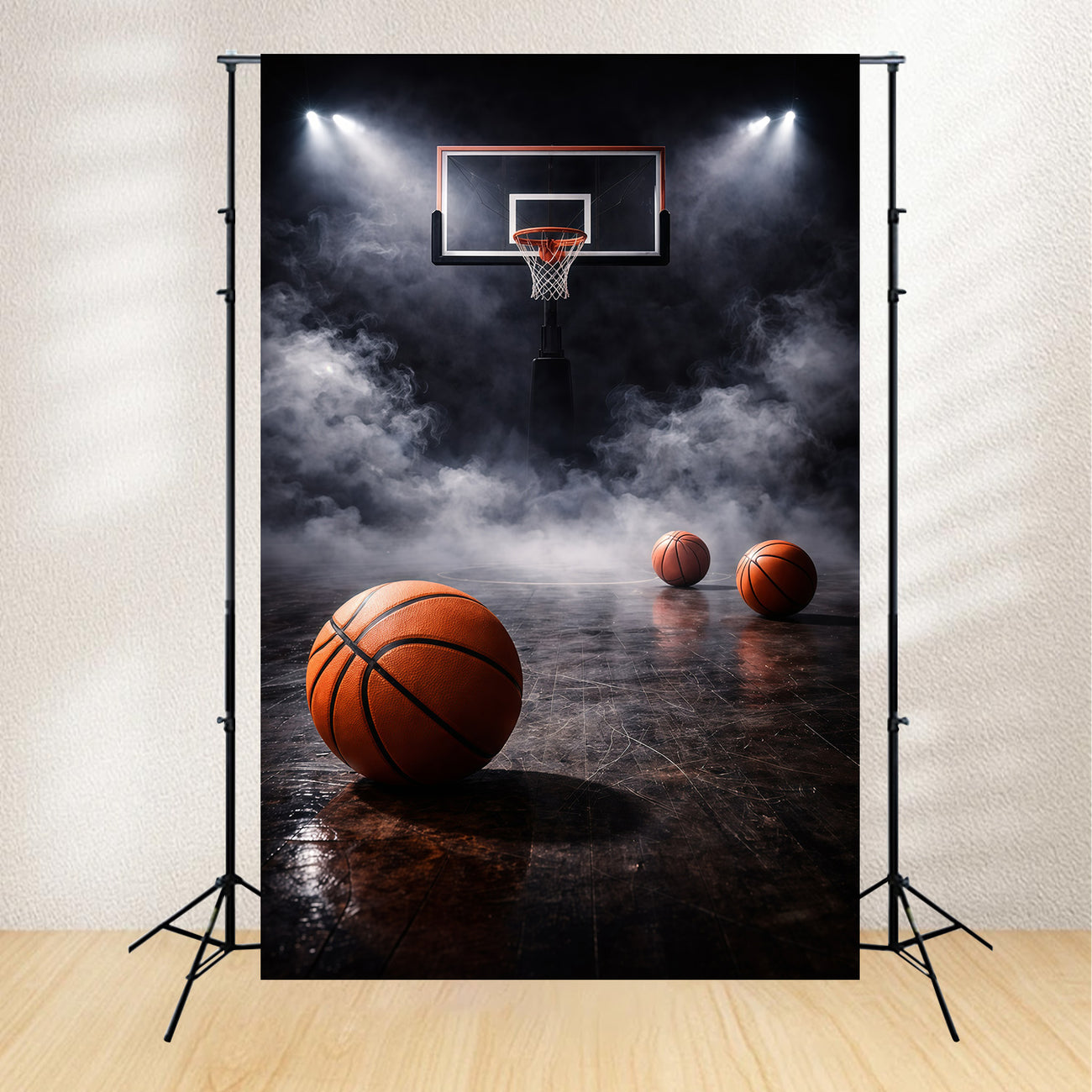 Basketball Photo Backdrop Smoke Moody Spotlight Court Sports Photograp