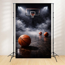 Basketball Photo Backdrop Smoke Moody Spotlight Court Sports Photograp