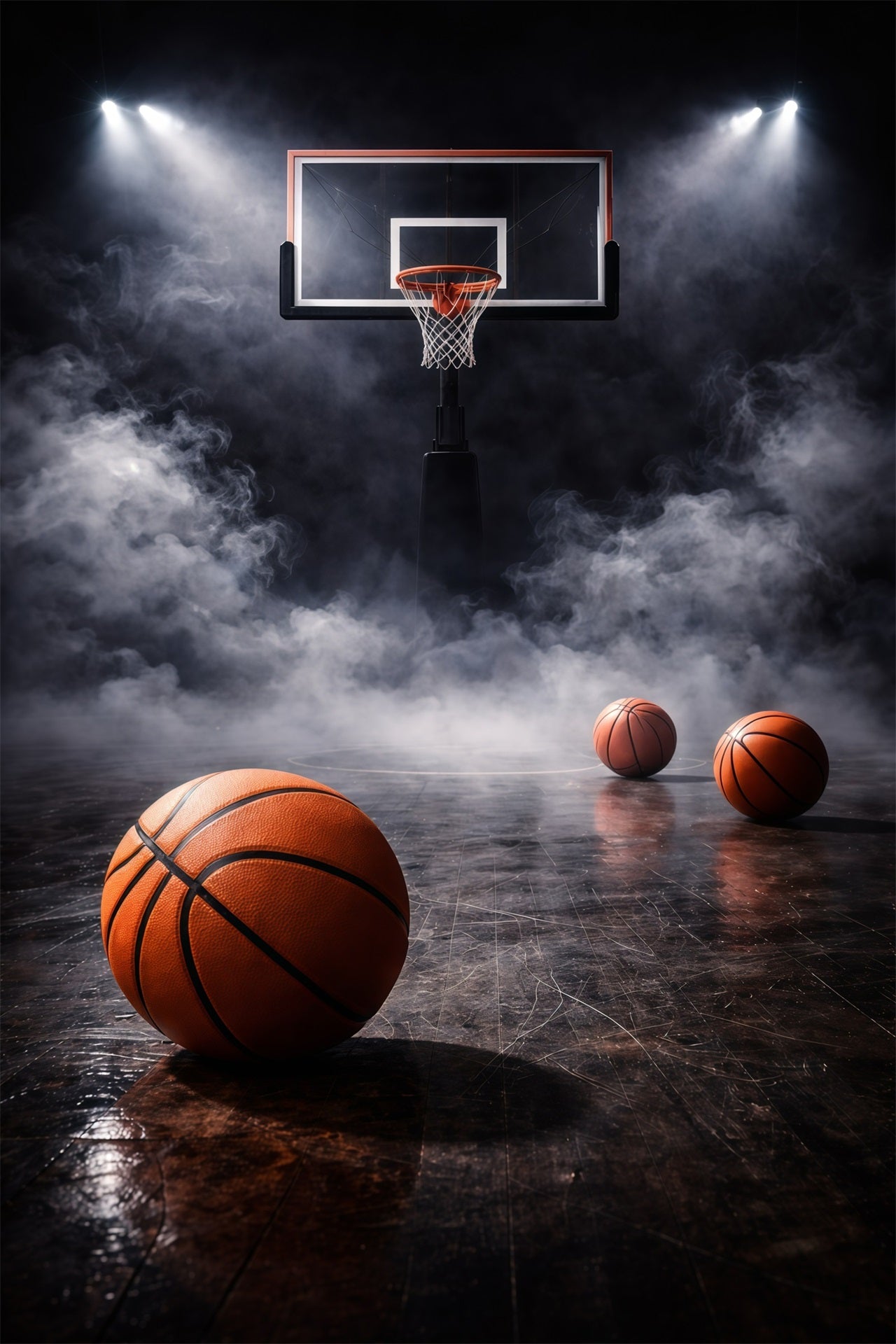Basketball Photo Backdrop Smoke Moody Spotlight Court Sports Photograp