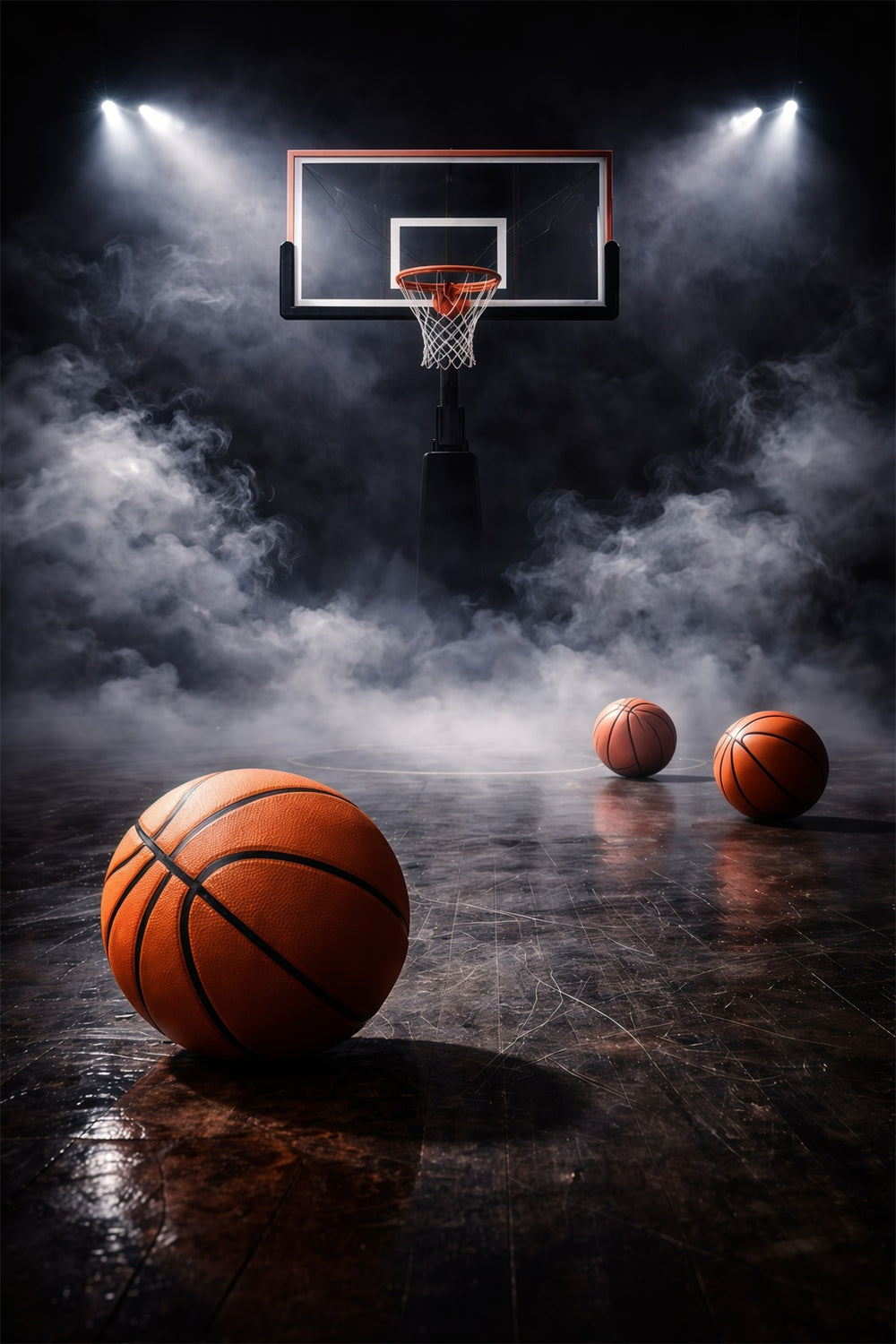 Basketball Photo Backdrop Smoke Moody Spotlight Court Sports Photograp