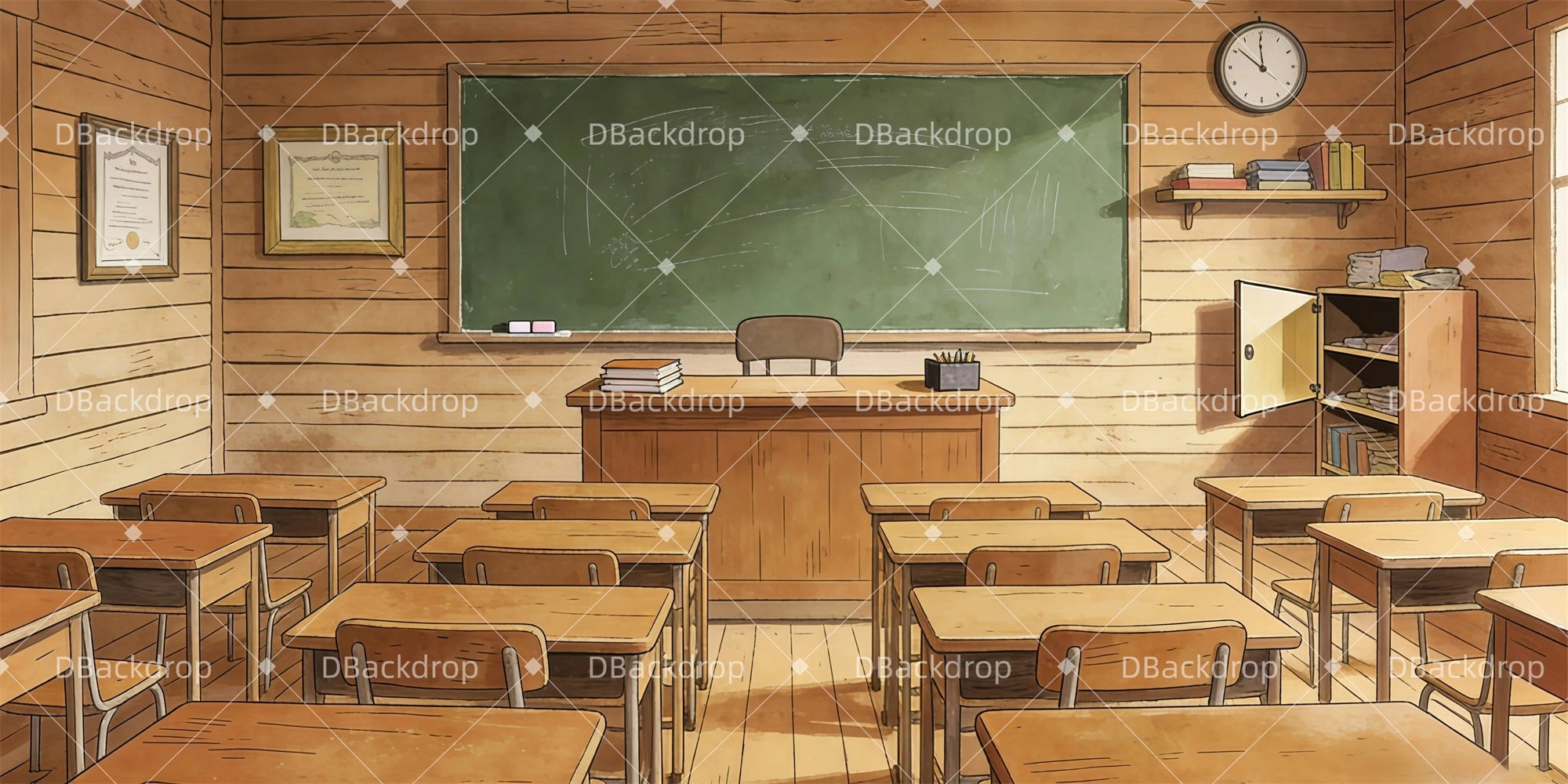School Play Backdrops Old Fashioned Classroom Theater Backdrop GQ61-T2