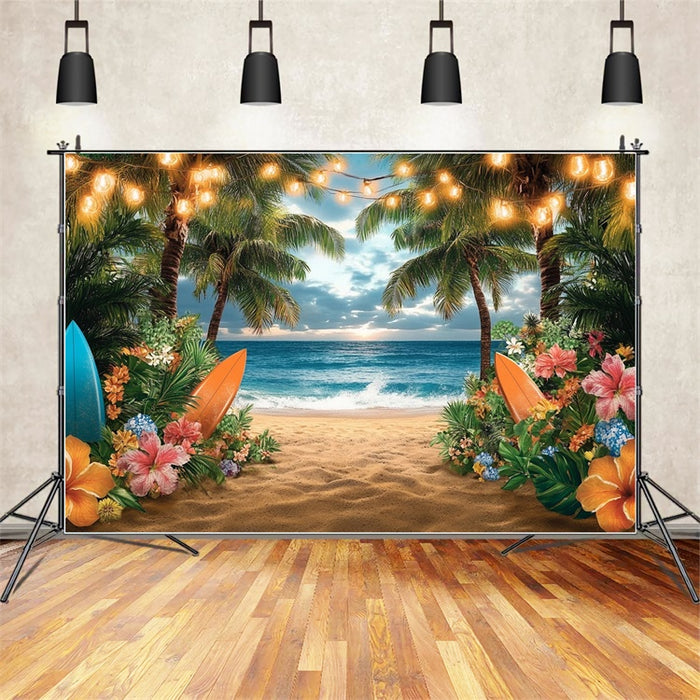 Photo Backdrop Beach Lights Sunset Palm Summer Backdrop GTY3-310