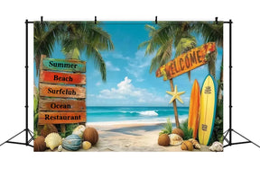 Tropical Beach Backdrop Beach Surf Welcome Sign Summer Backdrop GTY3-3