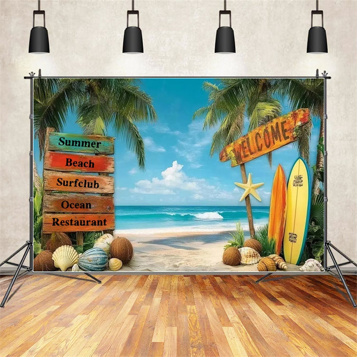 Tropical Beach Backdrop Beach Surf Welcome Sign Summer Backdrop GTY3-3