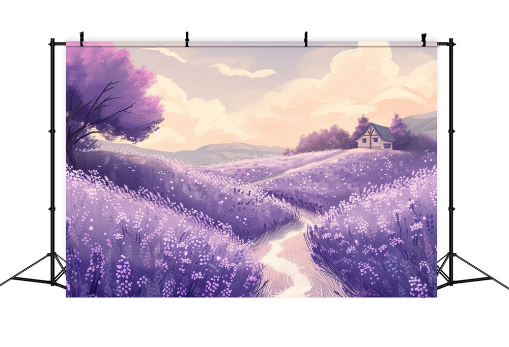 Floral Backdrop Charming Lavender Countryside Illustration Backdrop GT