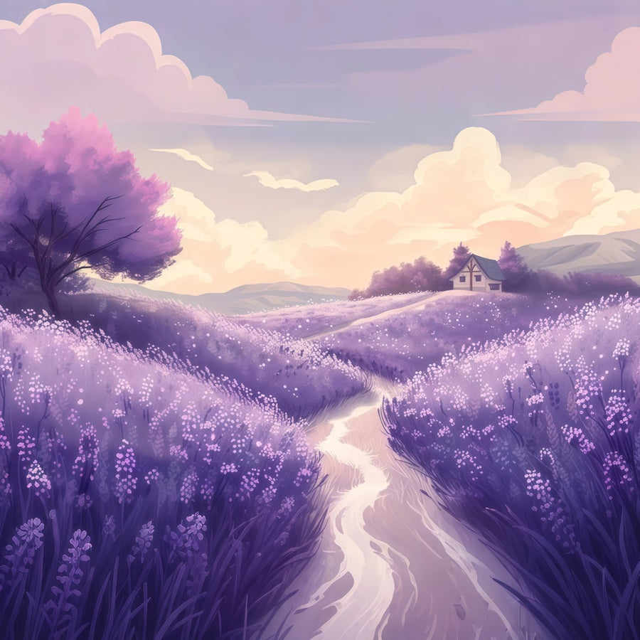 Floral Backdrop Charming Lavender Countryside Illustration Backdrop GT