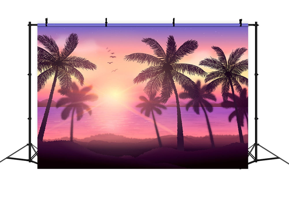 Tropical Beach Backdrop Sunset Glow Palm Tree Backdrop GTY3-372