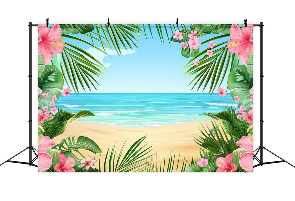 Photo Backdrop Beach Tropical Flower Frame Beach Backdrop GTY3-389