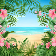 Photo Backdrop Beach Tropical Flower Frame Beach Backdrop GTY3-389