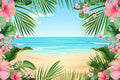 Photo Backdrop Beach Tropical Flower Frame Beach Backdrop GTY3-389