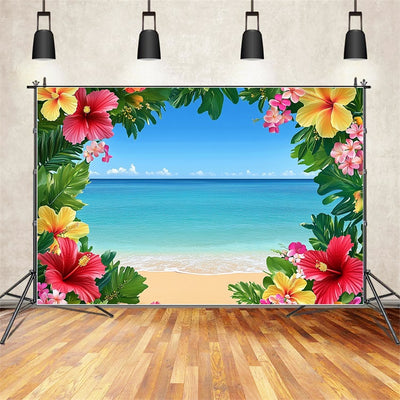 Tropical Beach Backdrop Blue Sky Ocean Flower Backdrop GTY3-399