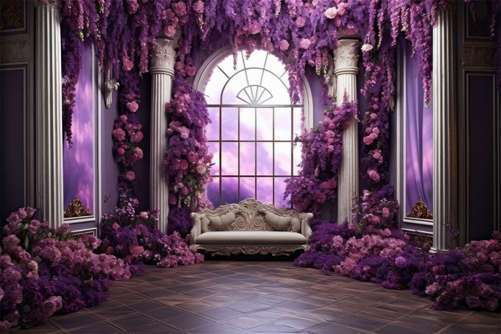 Flower Photography Backdrop Royal Violet Garden Window Backdrop GTY3-4