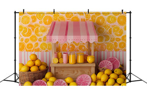 Lemon Backdrop Pink Striped Lemon Market Summer Backdrop GTY3-403