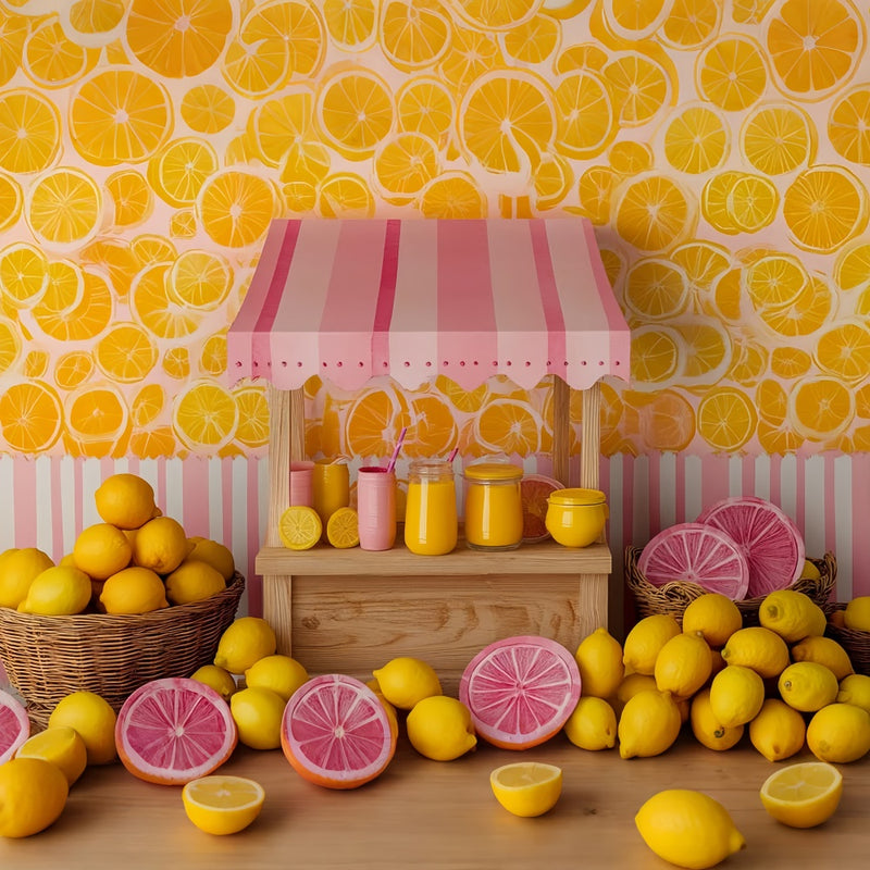 Lemon Backdrop Pink Striped Lemon Market Summer Backdrop GTY3-403