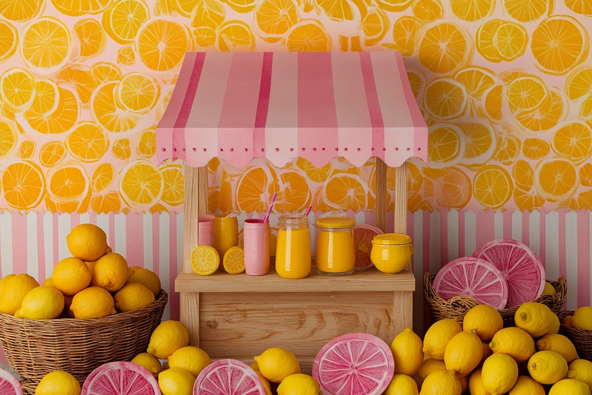 Lemon Backdrop Pink Striped Lemon Market Summer Backdrop GTY3-403