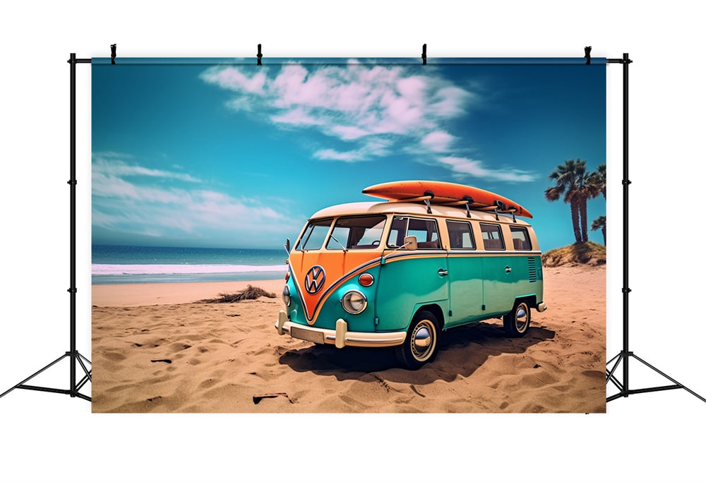 Tropical Beach Backdrop Retro Surf Van Beach Summer Backdrop GTY3-405