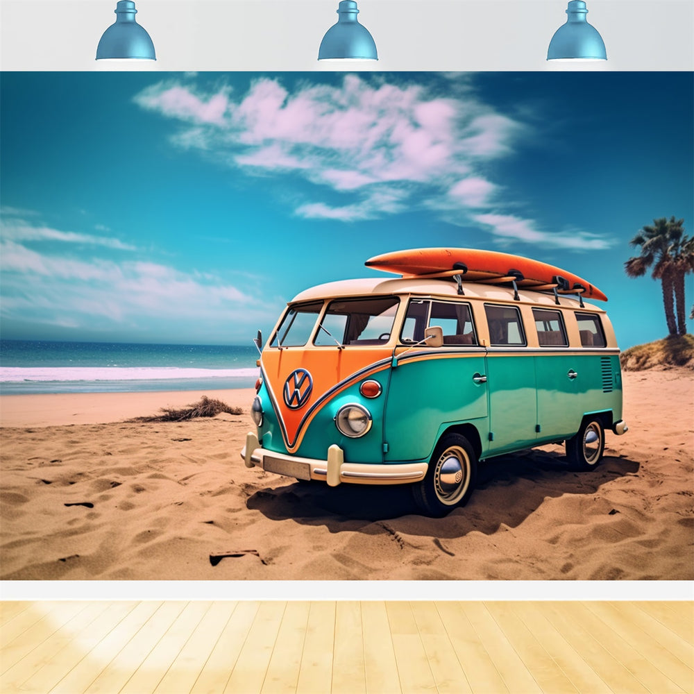 Tropical Beach Backdrop Retro Surf Van Beach Summer Backdrop GTY3-405