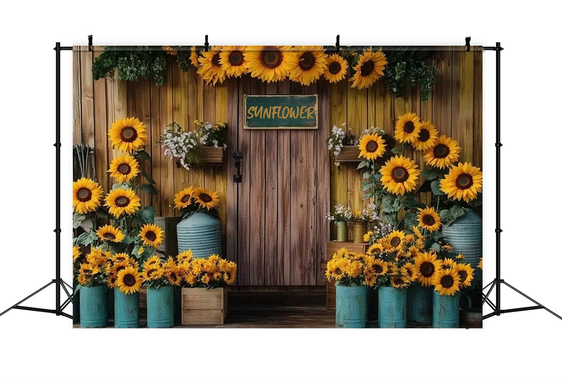 Sunflower Backdrops Wooden Wall Rustic Bloom Summer Backdrop GTY3-410