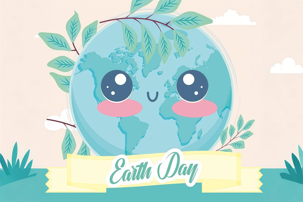 Happy Earth Day Backdrop Smiling Planet Earth Backdrop GTY3-61